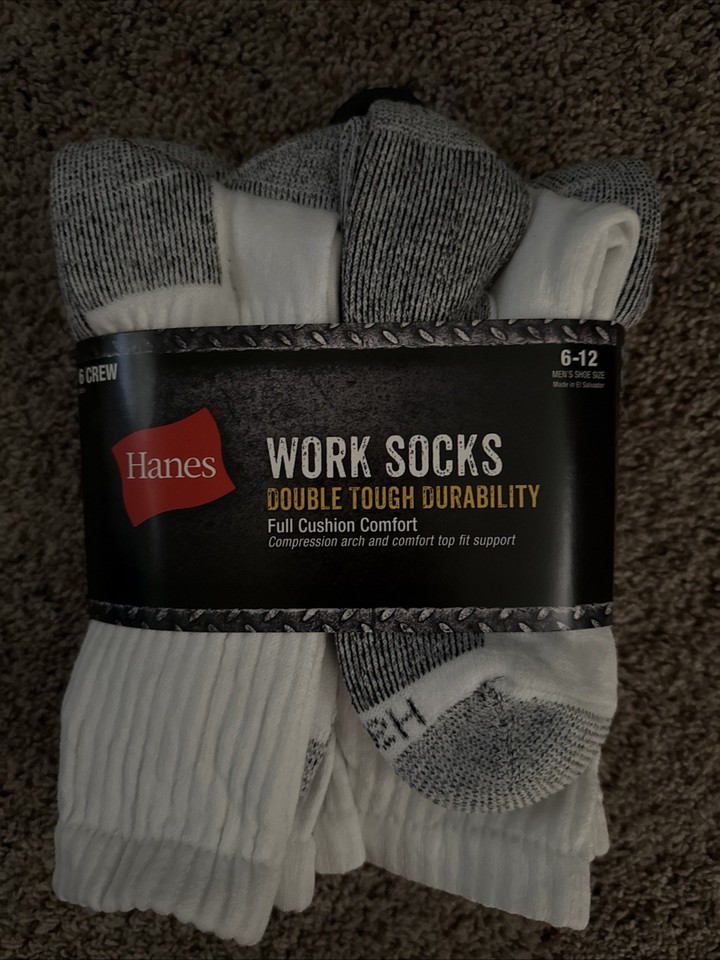 Hanes Men's Crew Socks 6-Pack Work FreshIQ Fully Cushioned Compression ...