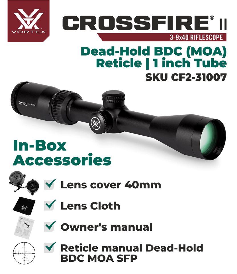 Vortex Optics Crossfire II 3-9x40 SFP Riflescope Dead Hold BDC CF2 ...