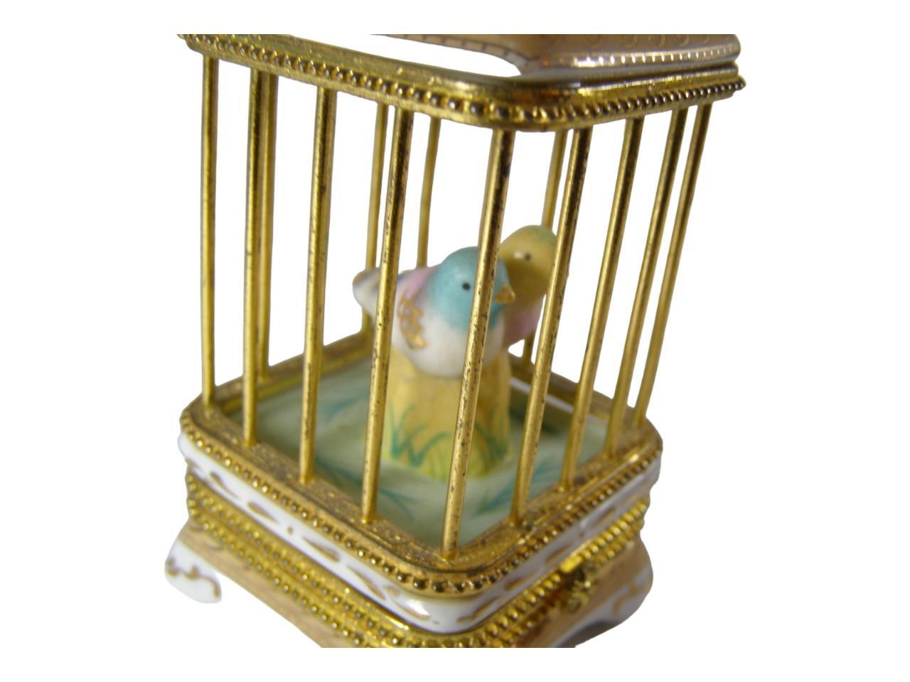 Limoges France Birdcage w Budgerigar Love Bird Parakeet Pair & Gold ...