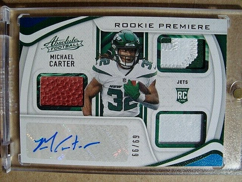 2021 Michael Carter Panini Absolute Rookie Autograph Triple Patch RC ...