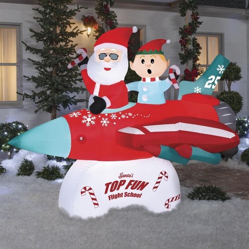 SANTA & ELF FLYING TOP FUN PLANE 7.5" LED ILLUMINATED CHRISTMAS YARD ...