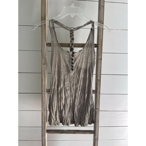 Mustard Seed Womens Taupe Tank Top With Beaded Straps Button Accents ...