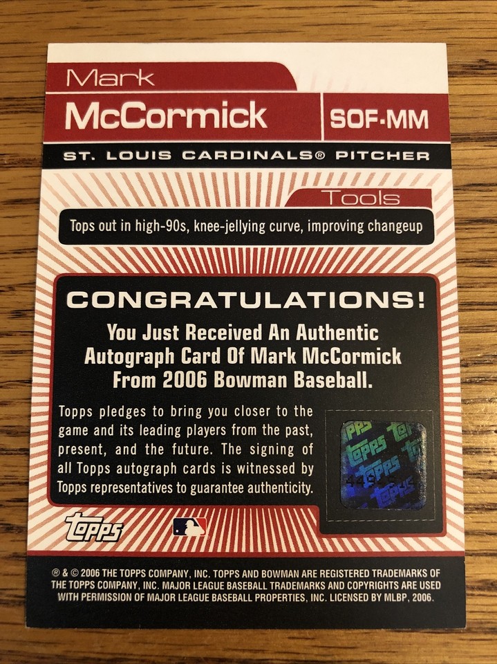 Mark McCormick 2006 Bowman Auto Cardinals #SOF-MM *3087* | eBay