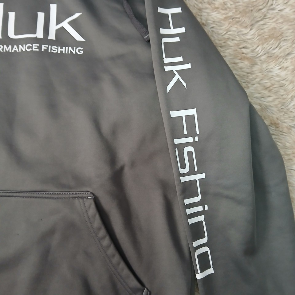 Huk Performance Fishing Hoodie Mens L Gray Pullover Sweatshirt Logo ...