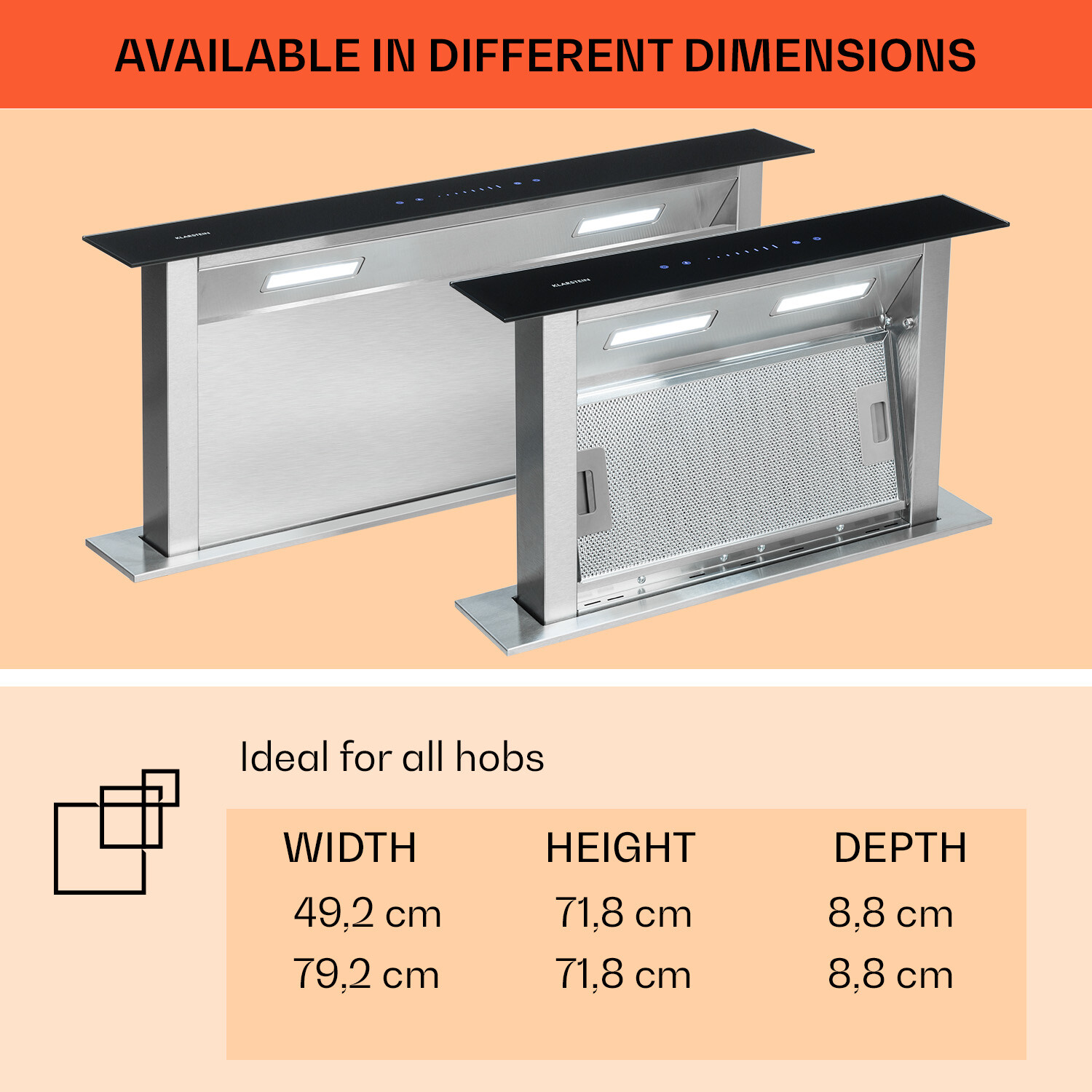 Cooker Hood Downdraft Extractor 60 cm Kitchen Island Retractable Steel ...