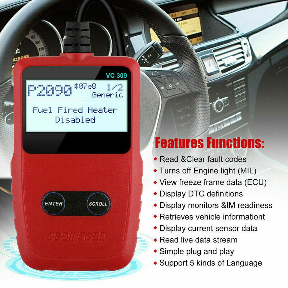 Automotive EOBD OBD2 Scanner Code Reader Car Check Engine Fault ...