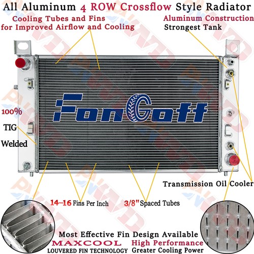 4 Row Aluminum Radiator For 1999-13 Chevy Silverado GMC Sierra 1500 4 ...