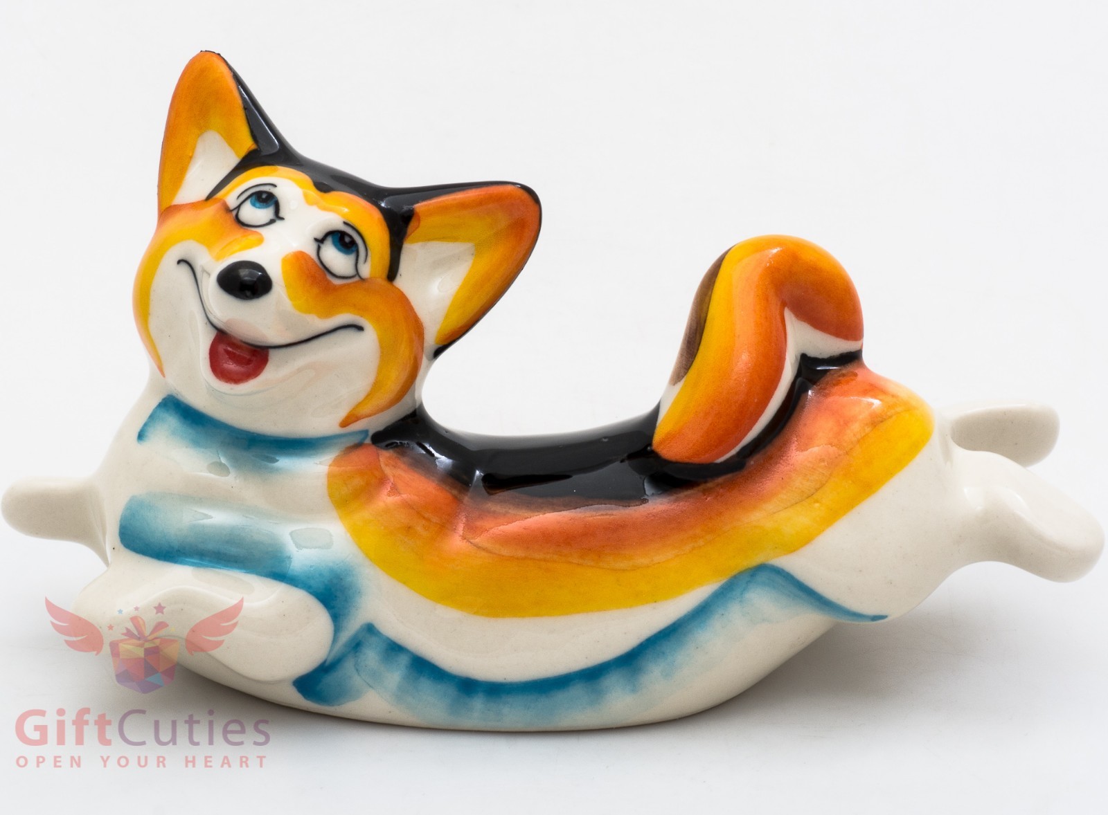 Porcelain Corgi Dog Figurine in Gzhel pattern multi colors handmade | eBay