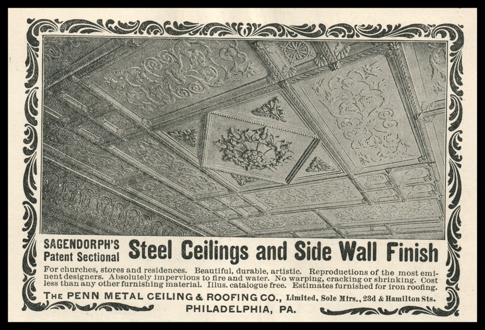 1896 Penn Metal Ceiling Roofing Antique Victorian Ornate Panels ...