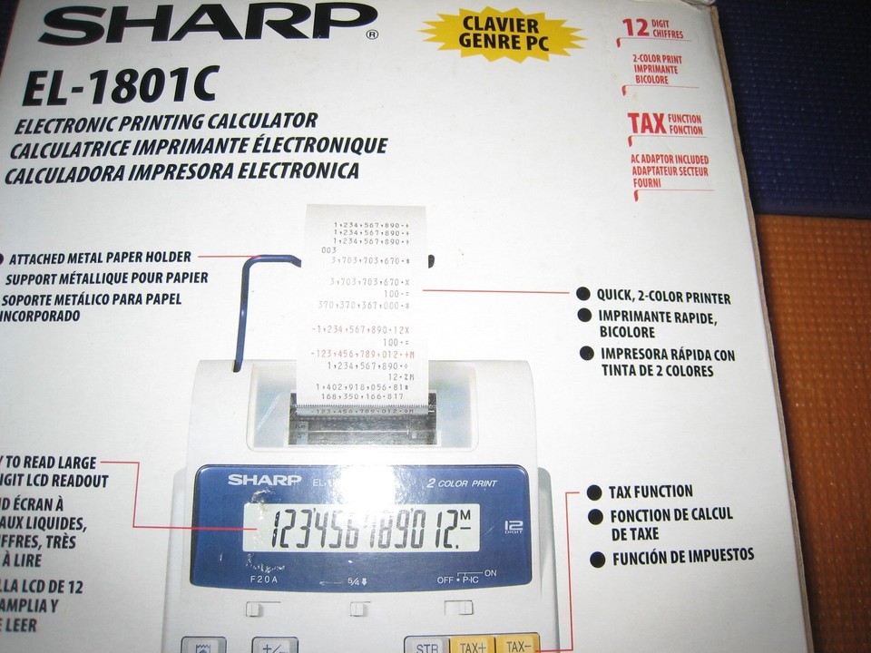 SHARP EL-1801C W/ 2 COLOR PRINT 12 DIGIT ELECTRONIC PRINTING CALCULATOR ...