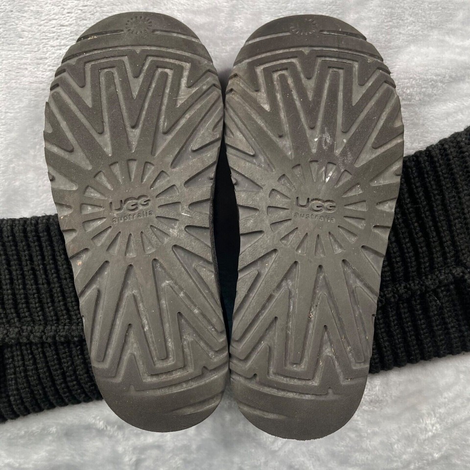 Ugg Boots 7 Black Merino Wool Sweater Knit Sheepskin Lined Tall Cardy ...