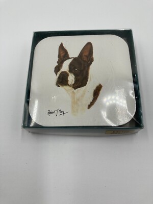 1993 Boston Terrier Design by Robert J May Set of 4 Coasters in Box | eBay