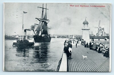 POSTCARD LITTLEHAMPTON PIER AND HARBOUR 1907 BOATS ANIMATED SCENE | eBay UK