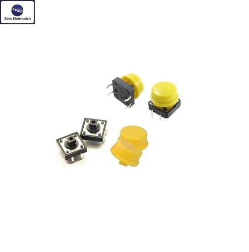 4PZ PULSANTE MICRO INTERRUTTORE DA PCB SWITCH 12 x 12 4 PIN E CAPPUCCI ...