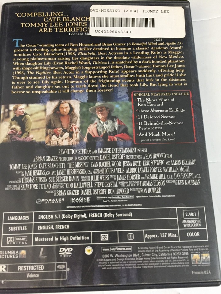 The Missing DVD Cate Blanchett Ships Free Same Day With Tracking | eBay