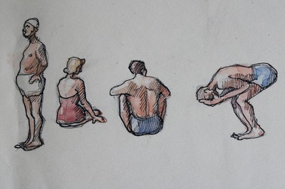 Bathers | Drawing/Study | Painting by R. Fugger | eBay