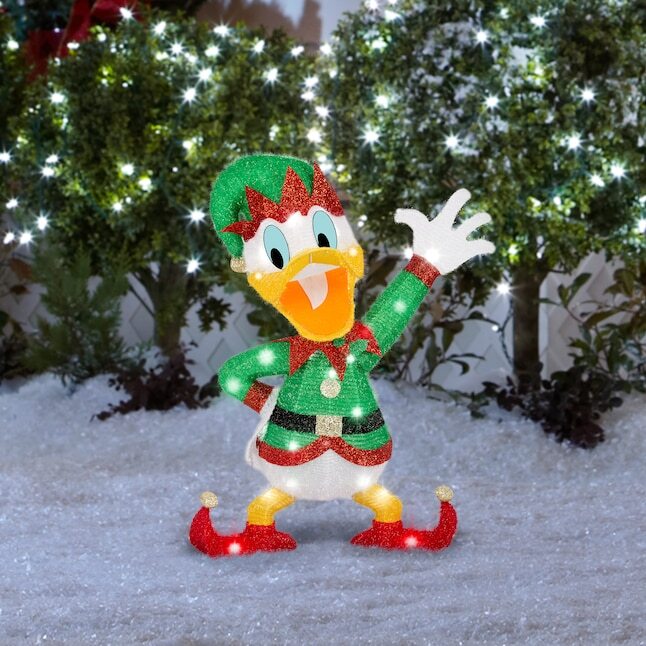 Disney 2.5-ft LED Donald Duck with Elf Outfit Christmas Yard Decoration ...
