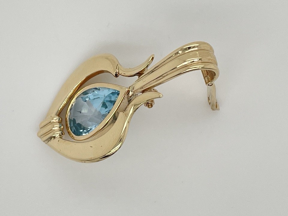 14k Yellow Gold Pear Shaped 7.25 Ct Blue Topaz Swinging Enhancer ...
