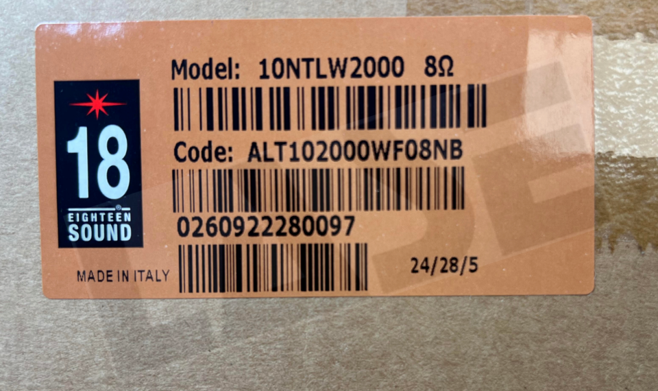 Eighteen Sound / 18 Sound - 10NTLW2000 Woofer Speaker | eBay