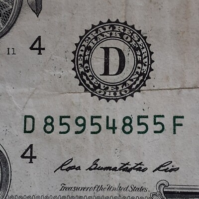 Ink Error One Dollar $1 Bill Fed Res Note 2013 mismatched Colored ...