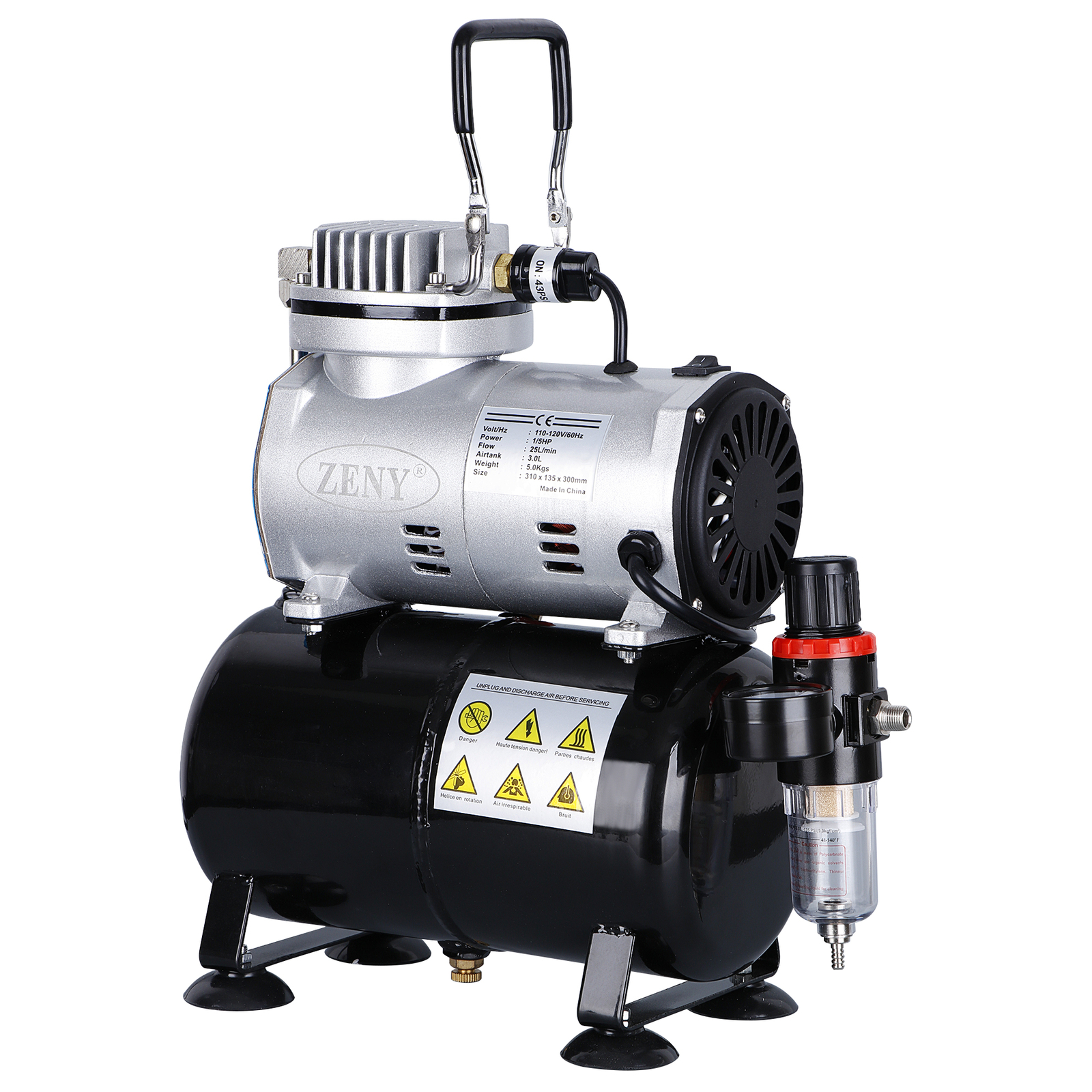 Air Brush Compressor Kit With 3L Tank Paint Hobby Cake Tattoo 1/5 HP ...