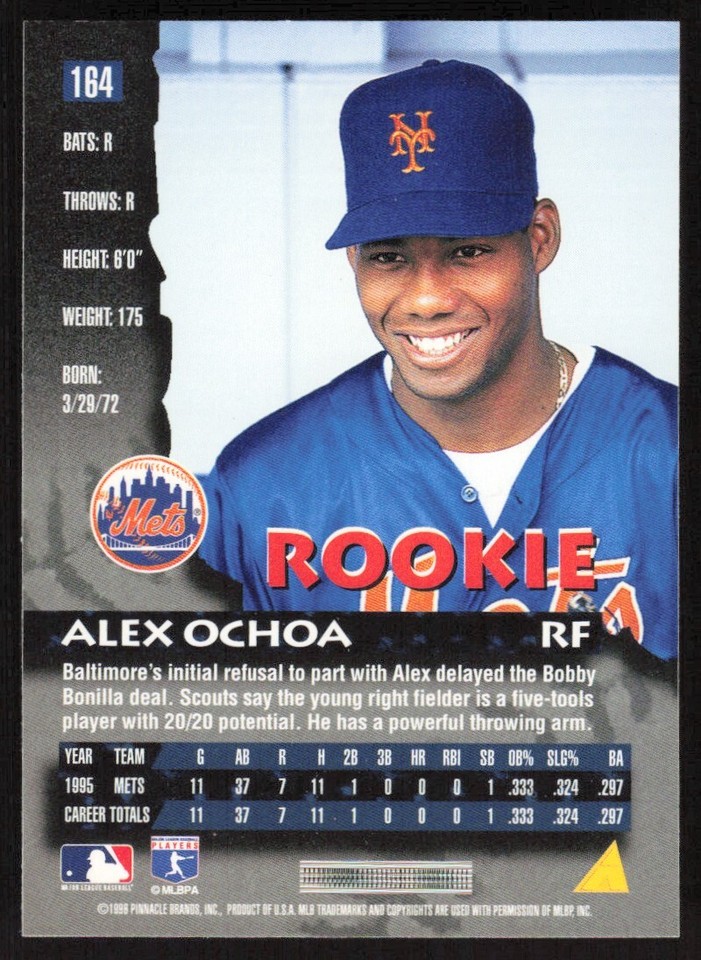 1996 PINNACLE ALEX OCHOA #164 RC NEW YORK METS | eBay