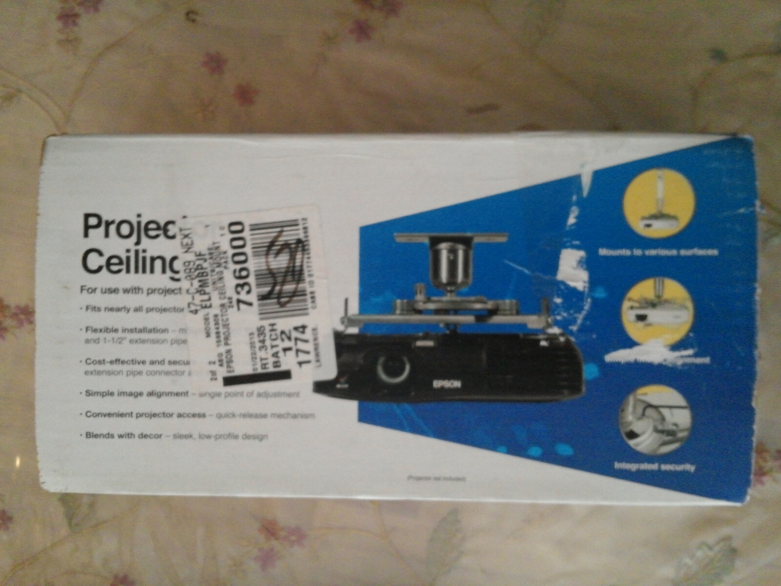 Epson ELPMBPJF Universal Projector Ceiling Mount 50lb Cap Silver for ...