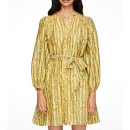 Roller Rabbit Dress Small Rhody Evita Stripe Yellow Floral Cotton Silk ...