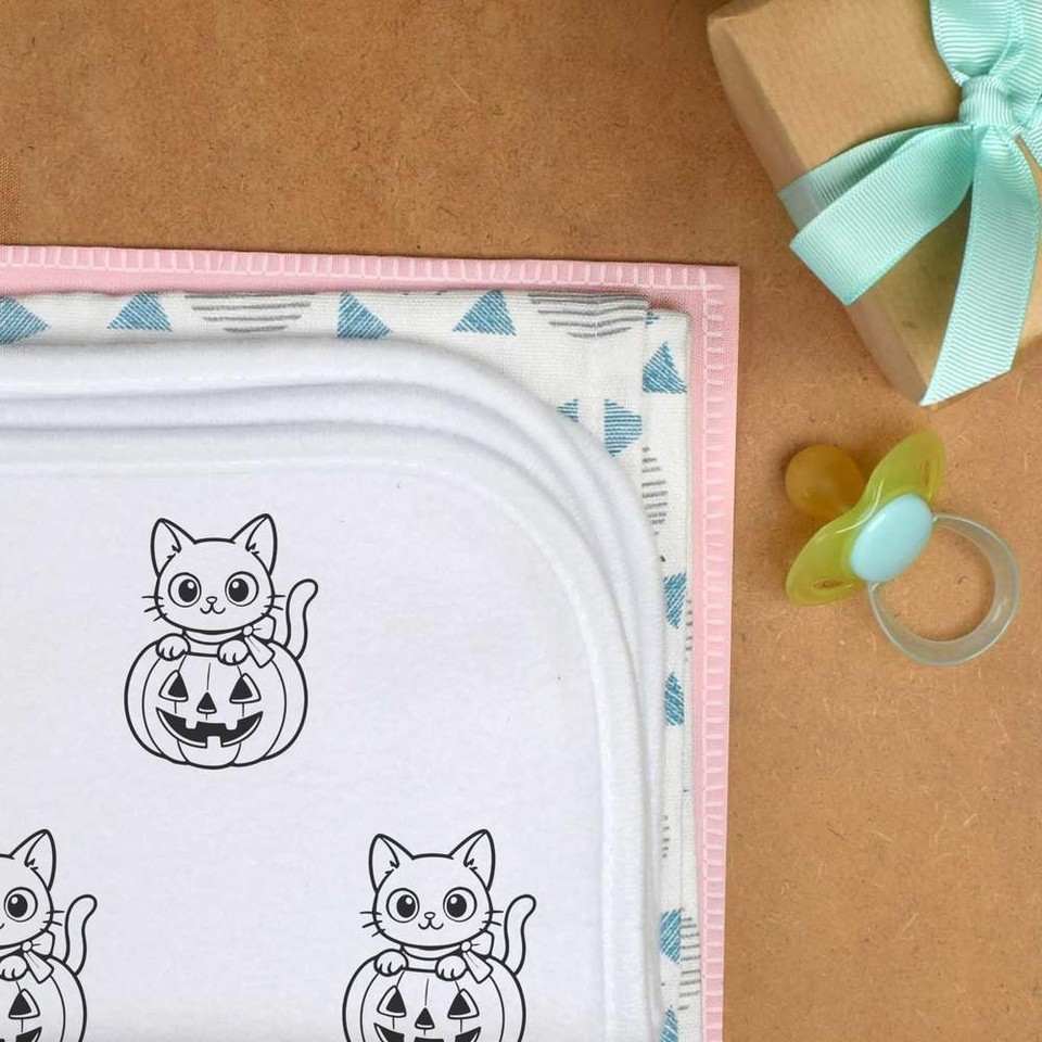'Halloween Pumpkin Kitten' Baby Burp / Wash Cloth (BC00036028) | eBay UK