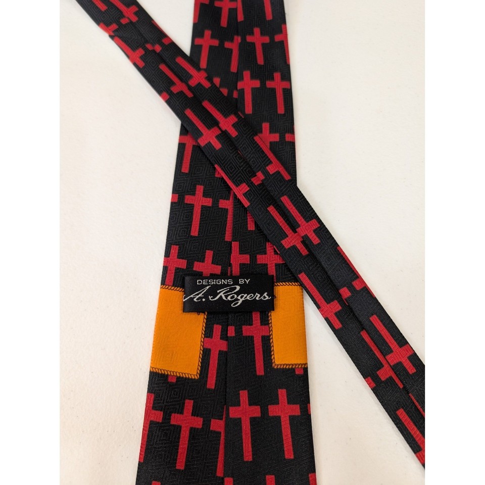 Mens Religious Necktie Black Red Cross Jesus Christ Designs By A ...