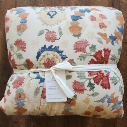 POTTERY BARN PENELOPE HANDCRAFTED QUILT Full Queen APPLIQUE EMBROIDERED ...