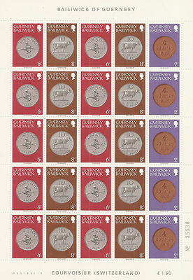 Bailiwick Guernsey Coin Series 3 Different Stamps Full Sheet of 25 ...