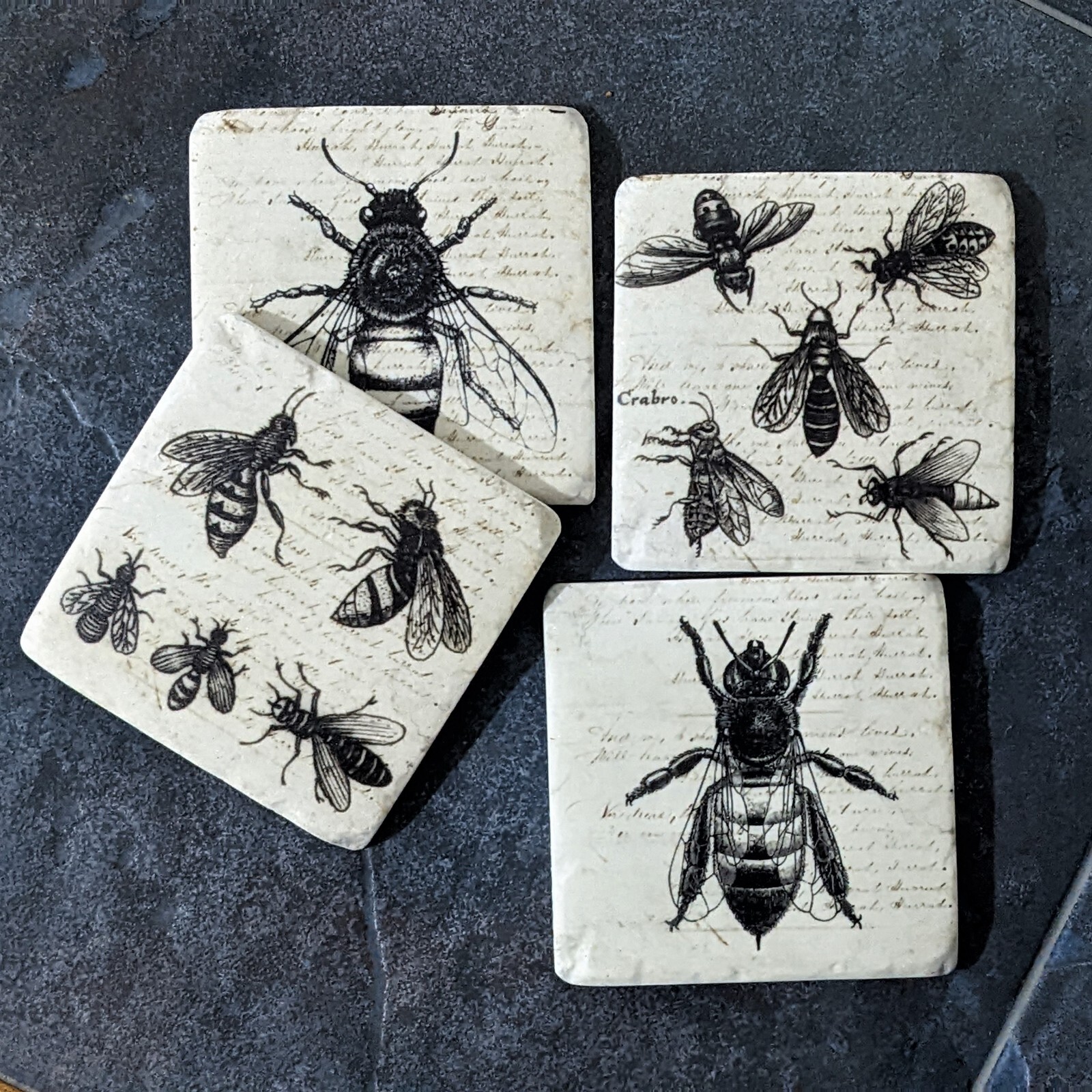 Ceramic Coasters Set of 4 Bees Flies Cork Backed Coasters Table Mats ...