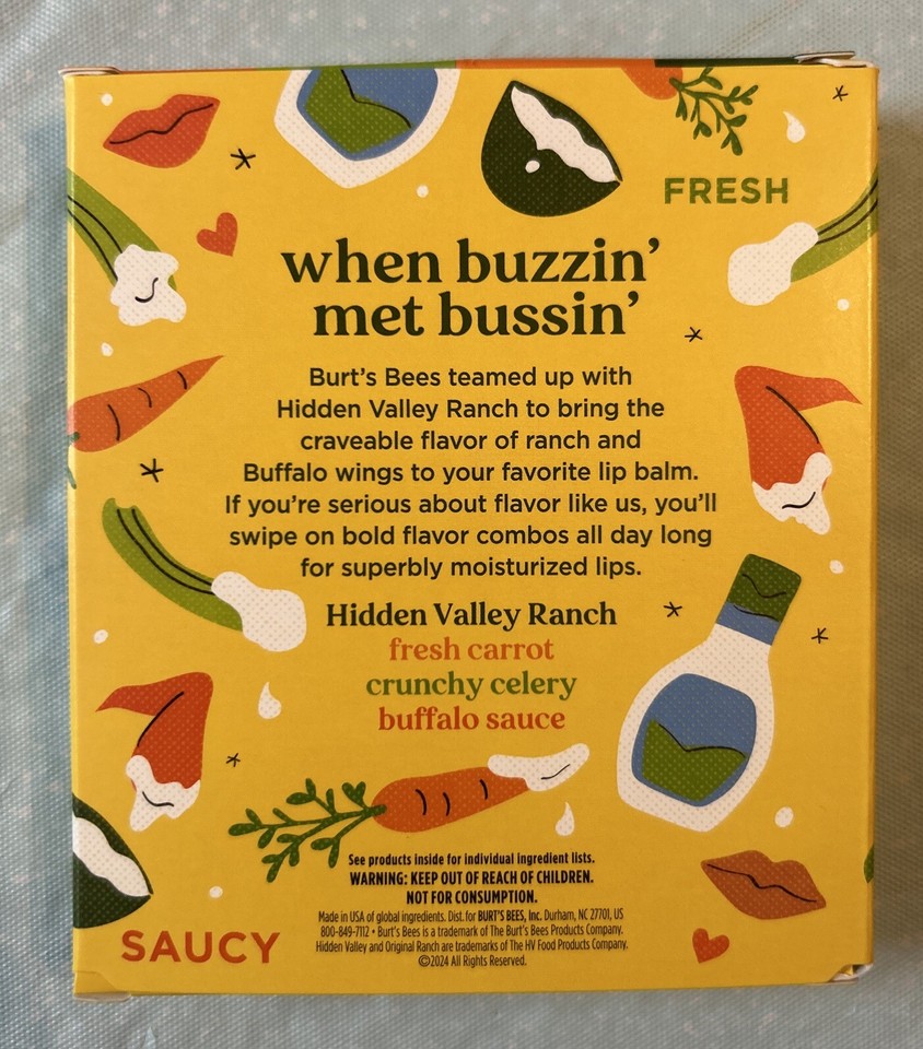 2024 New Burt's Bees Hidden Valley Ranch Dippers Lip Balm 4 Flavors ...