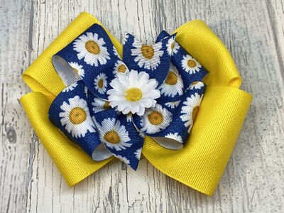 Daisy Double Pinwheel Hair Bow Stacked Boutique Spring Flower Yellow | eBay