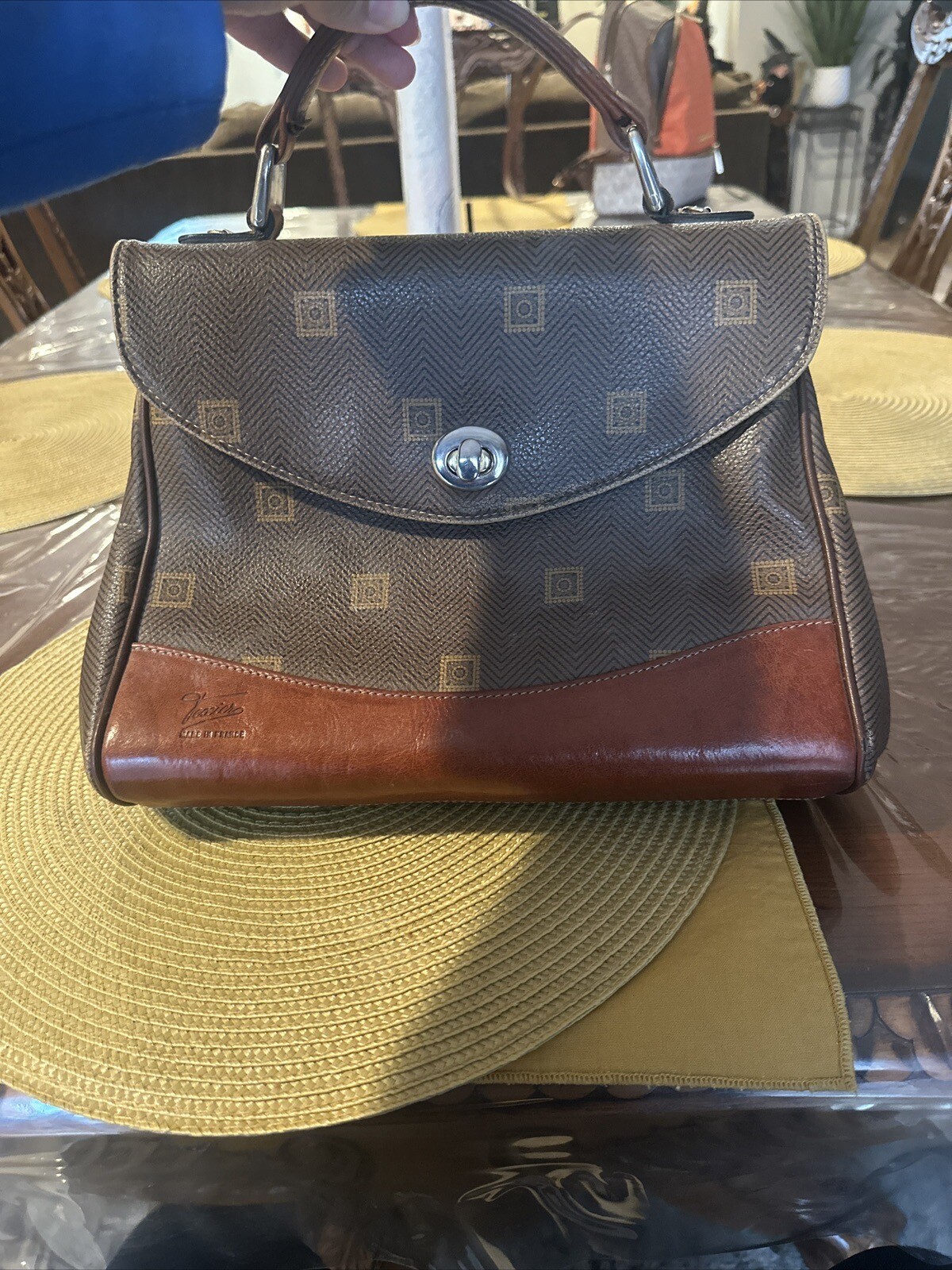 Vintage Texier Top Handle Purse Flap France PVC Brown Leather Bag | eBay