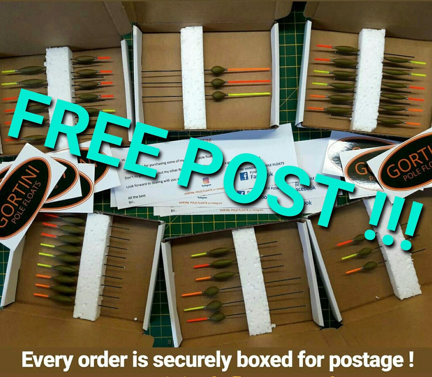 3 no. Handmade GORTINI 0.35g Margin floats. Carbon stem pole fishing ...