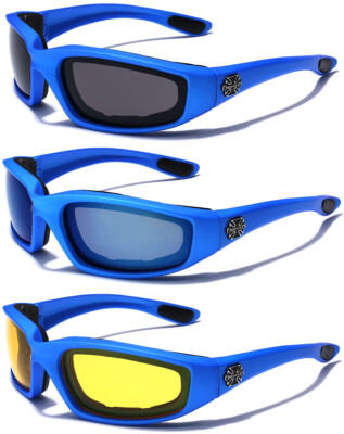 3 PAIR COMBO Blue Choppers Wind Resistant Padded Motorcycle Riding ...