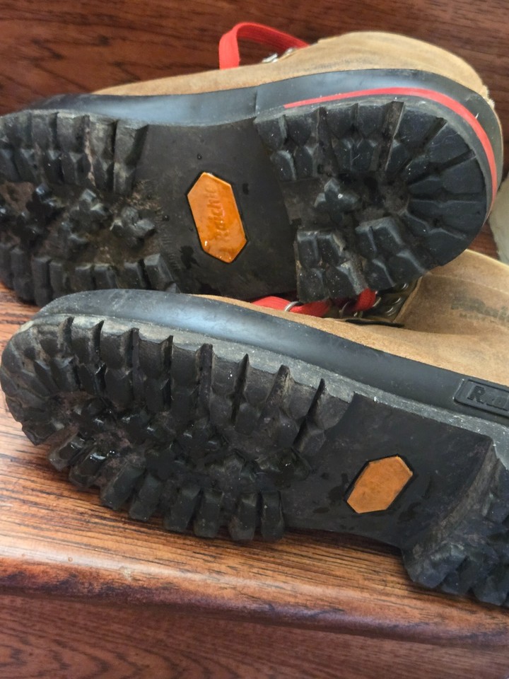 Vintage Raichle Boots Size 7.5 Brown Leather Swiss Hiking Vibram Sole ...