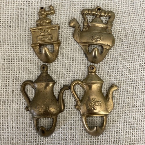 Vintage Brass Tea Kettle Coffee Pot Coffee Grinder Wall Hooks/Hangers ...