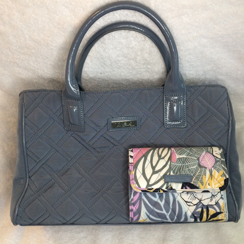 Vera Bradley GRAY Microfiber Triple Compartment Satchel & Palm Floral ...