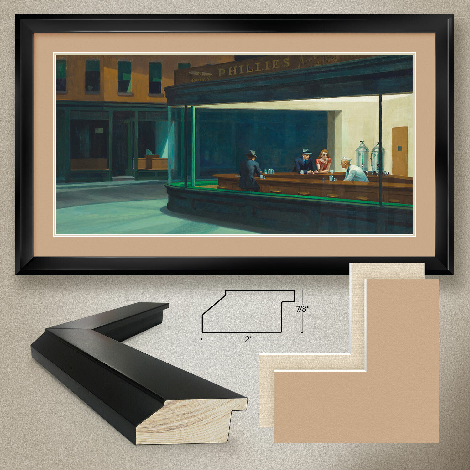 42W"x28H" NIGHTHAWKS by EDWARD HOPPER - PHILLIES BAR DOUBLE MATTE ...