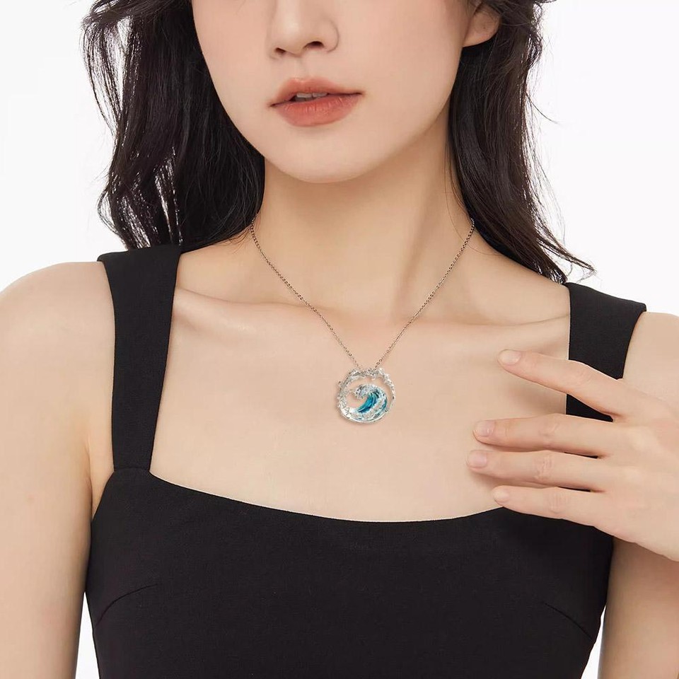 Ocean'S Oath Jewelry Set Boho Blue Ocean Wave Necklace Earrings Rings ...