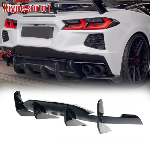 Glossy Black Rear Bumper Diffuser Add-On Fin Lip For Corvette C8 2020 ...