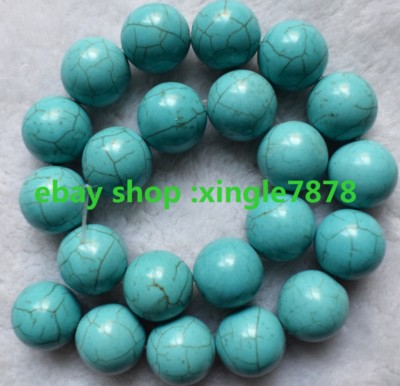 Huge 14mm Natural Blue Turquoise Round Gemstones Loose Beads 15" | eBay