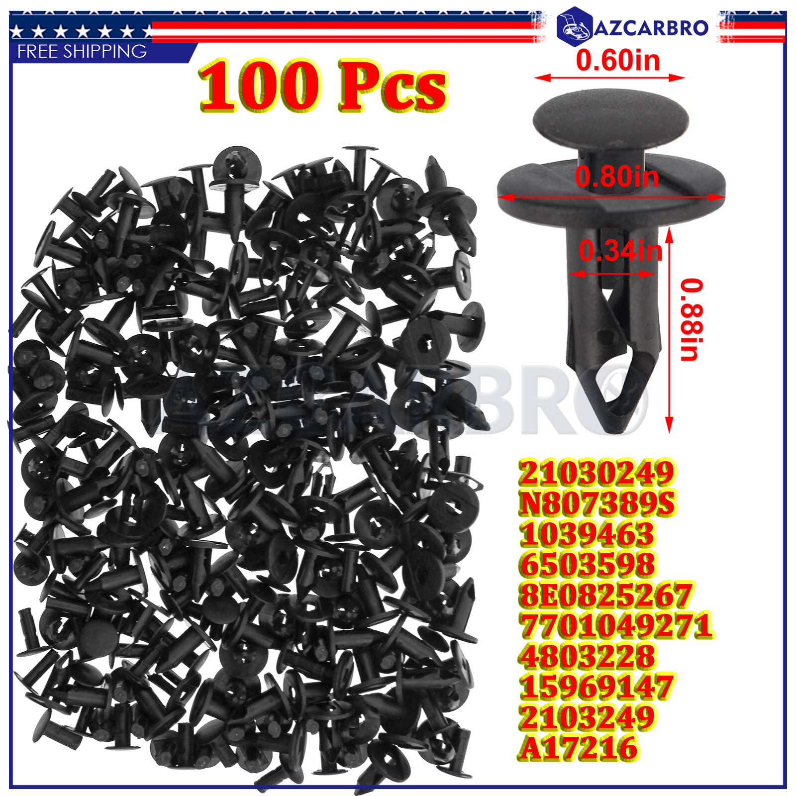 100pcs Nylon Push Type Retainer Clips 8mm Hole for GM 21030249 Chrysler ...