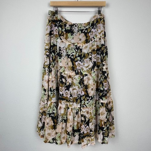 Pyramid Collection Tiered Maxi Skirt XL Forest Fairy Boho Prairie Lined ...