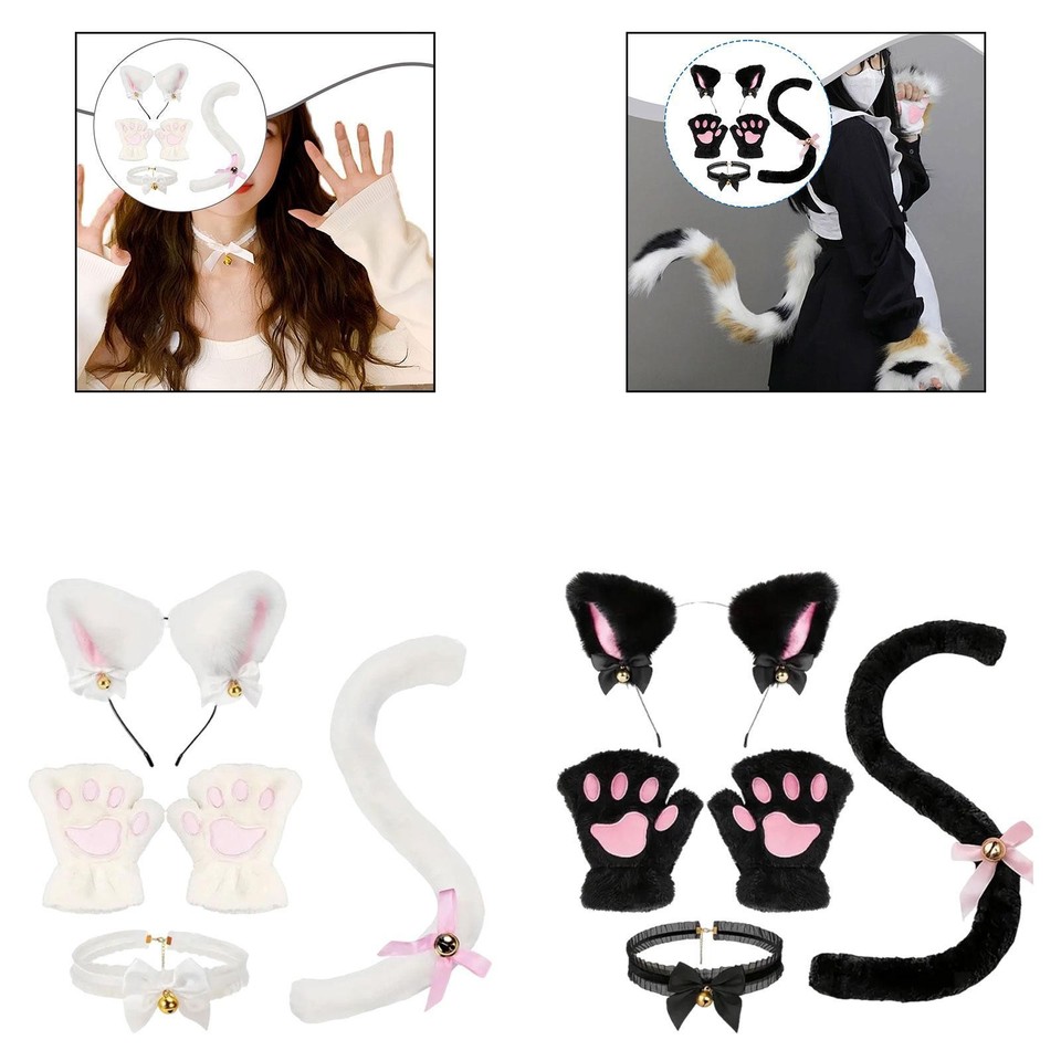 Cat Ear Headband and Tail Cosplay Costume for Xmas Party Soft Plush ...