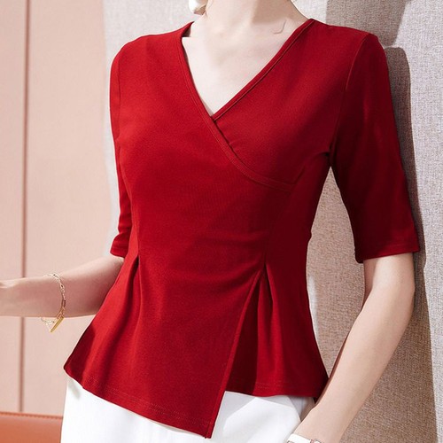 Lightweight Solid Color Womens V Neck Short Sleeve T Shirt for Warm ...