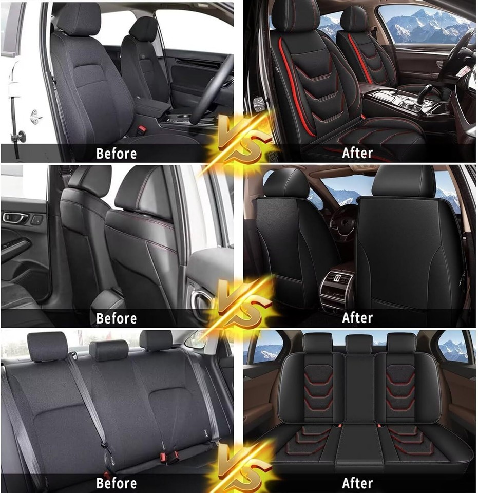 For JEEP WRANGLER 2003-2017 Deluxe PU Leather Car Seat Cover Full Set ...